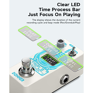 Donner Triple Looper Guitar Pedal, 90 mins Looping Time Loop Pedal with Screen, 3 Loops Looper Pedal with Unlimited Overdubs Undo/Redo