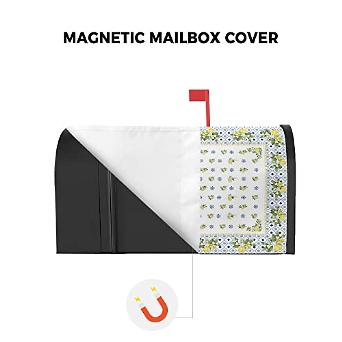 BOSIJOY Mailbox Covers Pastoral Lemon Green Leaf Mailbox Cover Magnetic Standard Size,Farm Floral Blue Vintage Tiles Mailbox Wraps Post Box Cover for Outdoor Garden Yard Patio Decor Mailbox Decals