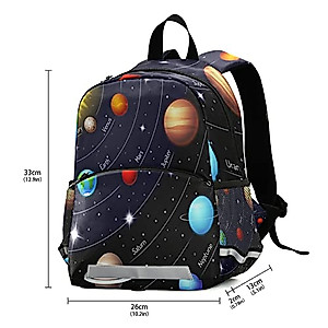 FFYHO Kid's Toddler Backpack Solar System Planets Schoolbag Safety Leash for Boys Girls,Outer Space Kindergarten Children Bag Preschool Nursery Travel Bag Chest Clip Reflective Stripe
