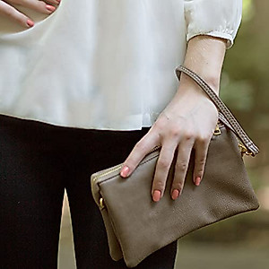 Humble Chic Vegan Leather Wristlet Wallets for Women, Phone Clutch or Small Purse Crossbody Bag, Includes Adjustable Shoulder and Wrist Straps, Taupe Brown, Tan