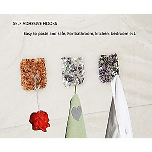 6Pcs Natural Crystals Stone Adhesive Sticky Wall Hooks Creative Hook for Bathroom Kitchen Girls Room, Hanging Scarves/Bags/Towels/Keys Square 2"