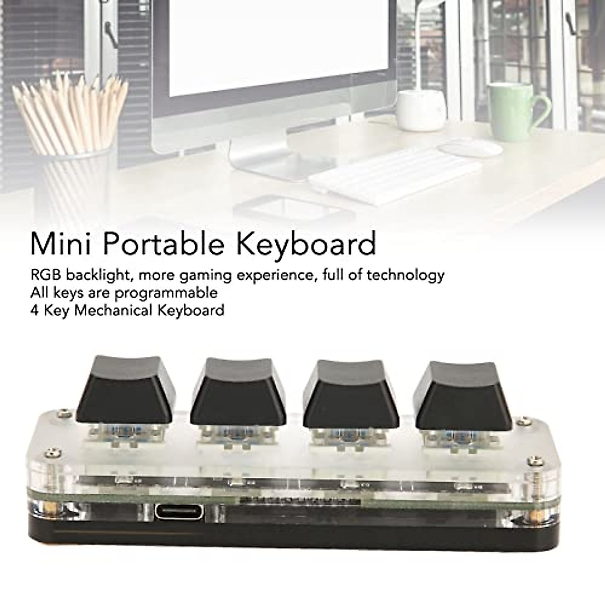 USB Mini 4 Button Keyboard, RGB Mechanical Gaming Keyboard, HID Programmable Keyboard for Laptop Desktop, PC, Surface Pro, Laptop
