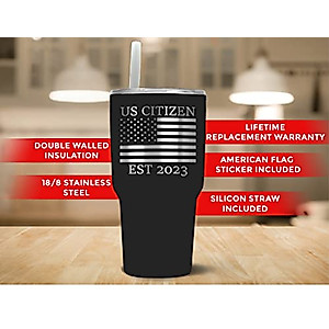 New US Citizen Gifts 2023 | 30oz Steel Travel Tumbler for Coffee or Cold Drinks | American Flag Citizenship Congratulations Mug (30oz Black 2023)