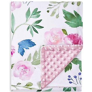 HOMRITAR Baby Blanket for Girls Super Soft Double Layer Minky with Dotted Backing, Receiving Blanket with Pink Floral Multicolor Printed Blanket 30 x 40 Inch(75x100cm)