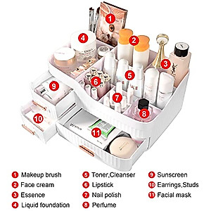 CGBE Makeup Organizer for Vanity, Large Capacity Cosmetic Organizer and 2-Tier Counter Shelf Bathroom Countertop Organizer