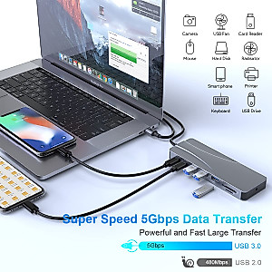 USB C Hub, Rocketek 14-in-1 USB C Docking Station Triple Display with Ethernet 4K USB C to HDMI Adapter DP USB hub adapter SD/TF Card Reader Audio USB-C PD 3.0 Type C Hub for Mac Pro and Type C Laptop