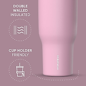 Hydrapeak Voyager 40 Oz Stainless Steel Tumbler with Handle, Insulated Water Bottle With Straw & Lid, Cupholder Friendly Reusable Travel Mug (Cotton Pink)