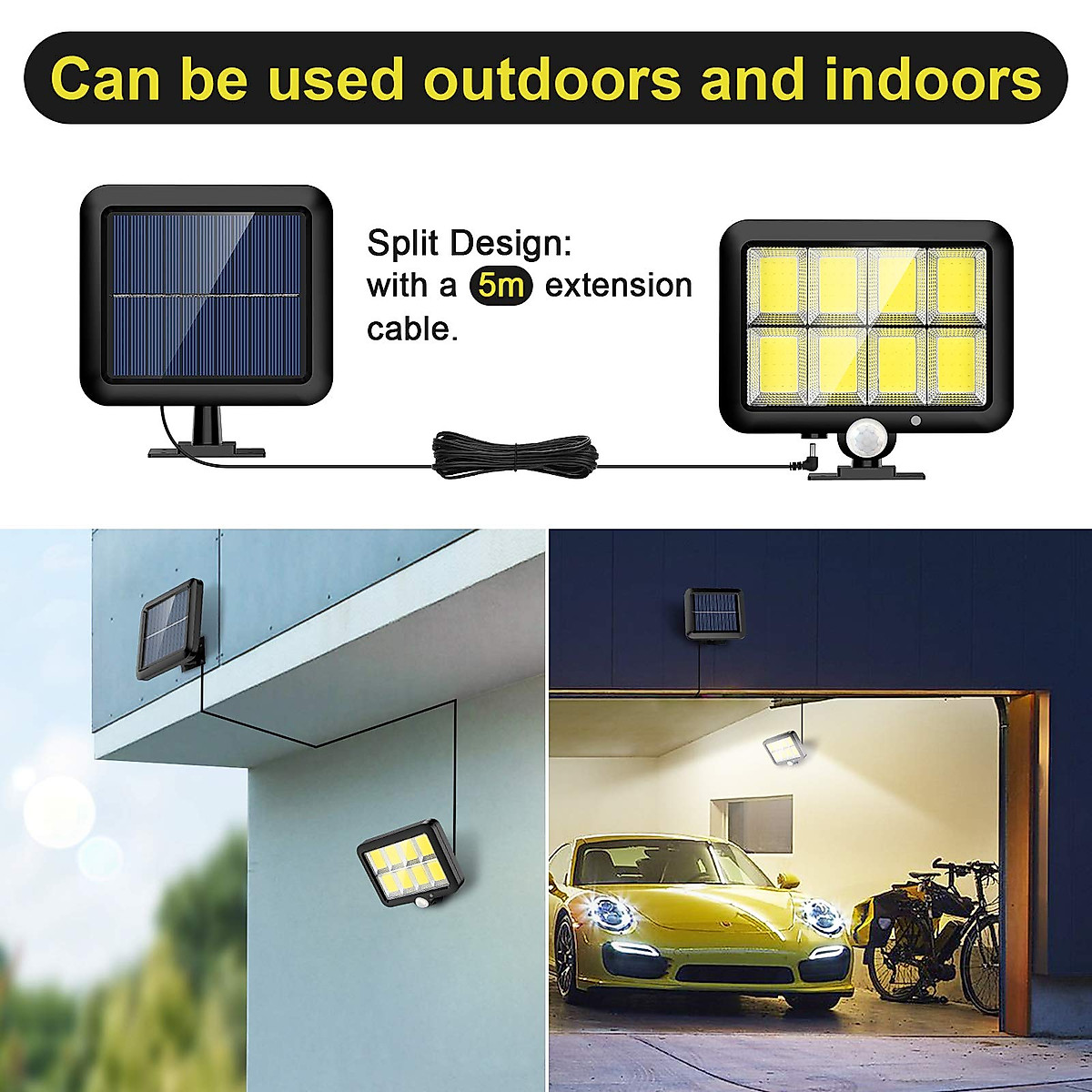 Flaow Solar Lights Outdoor, 2 Pack 320 COB LED Wired Motion Sensor Security Flood Light with 16.4Ft Cable, Adjustable 3 Modes, IP65 Waterproof Wall Lights for Garage Garden Yard(5800K)