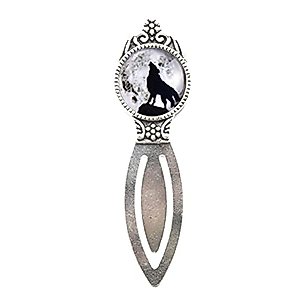 Wolf Bookmark, Moon Bookmark, Moon Jewelry, Antiqued Brass Bookmark, Bookmarker, Glass Bookmark,RN266 (G1)
