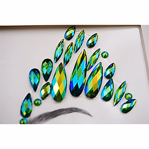 green face gems rave accessories face jewels stick on face glitter makeup rhinestone halloween costume festival accessories cat face paint