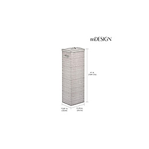 mDesign Tall Gift-Wrapping Paper Storage Box with Handles, Holder for Christmas and Holiday Organizer Container - Removable Lid for Rolls of Wrap, Inside Closet Storage Totes, Stripe, Taupe/Tan