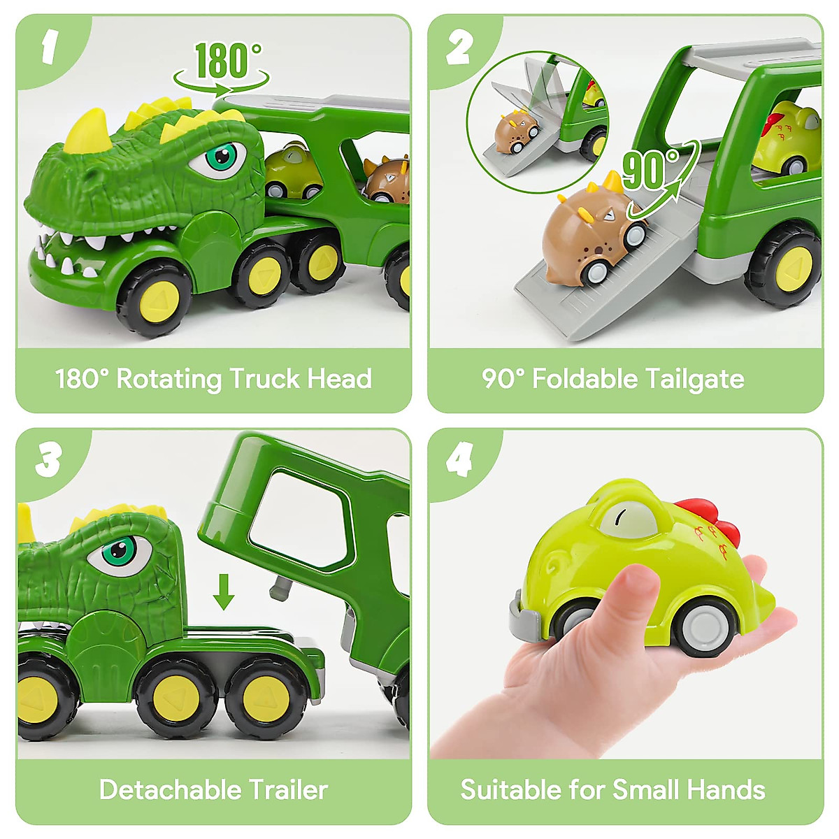 HEGUD Dinosaur Car Toy for 4 5 Years Old Boys, 9-in-1 Friction Power Carrier Truck Toys for Kids 4-5, Christmas Birthday Gift with Sound & Lights for Boys Girls Kids Toddlers for Age 4-9