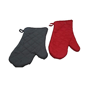 Kitchen Decor - Towel Linen Set (8 Pc) Fresh Red and Gray Color Combination That Pops - Kitchen Towel Potholder Scrubber Dishcloth Oven Mitt Set - Kitchen Decorations