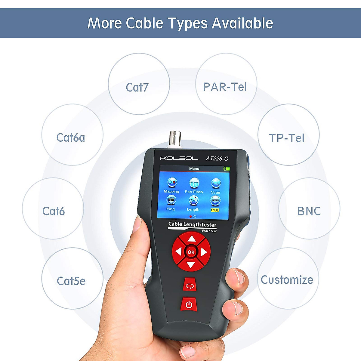 Network Cable Tester, AT226-C NF-8601W LAN Ethernet Cable Tester RJ45 UTP STP Diagnose Tone Tracer Network Cable Length Tester for RJ45, RJ11, BNC, PING/POE 8 Identifier Telephone Wire Tracker
