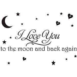 DNVEN Quotes Decals I Love You to The Moon and Back Wall Stickers Removable Vinyl DIY Graphic Arts for Children Bedrooms Family Playrooms Classroom 24 inches x 15 inches