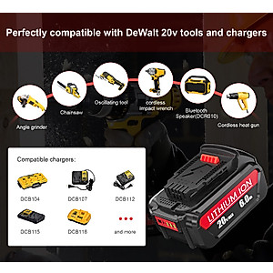 Upgraded 6.0Ah Replacement for Dewalt 20V MAX Battery DCB205-2 Compatible with Dewalt 20V MAX XR Battery DCB205 DCB206 DCB204 DCB200 Replacement for Dewalt 20 Volt Battery Cordless Power Tools 2-Pack