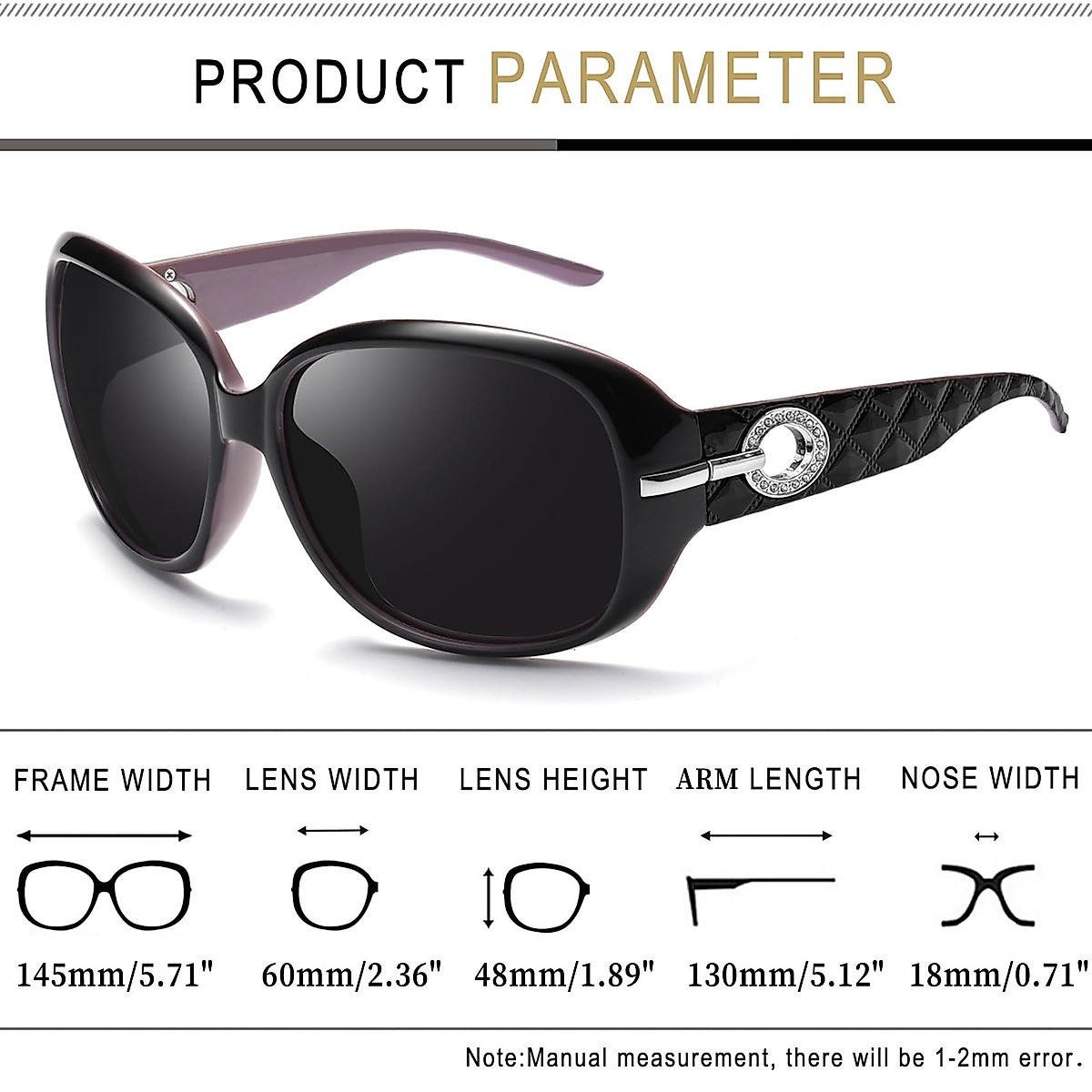 Joopin Trendy Oversized Sunglasses Large Shades for Women Ladies Big Rectangle Sun Glasses Polarized UV Protection Rhinestone Shady Rays (Black Purple)