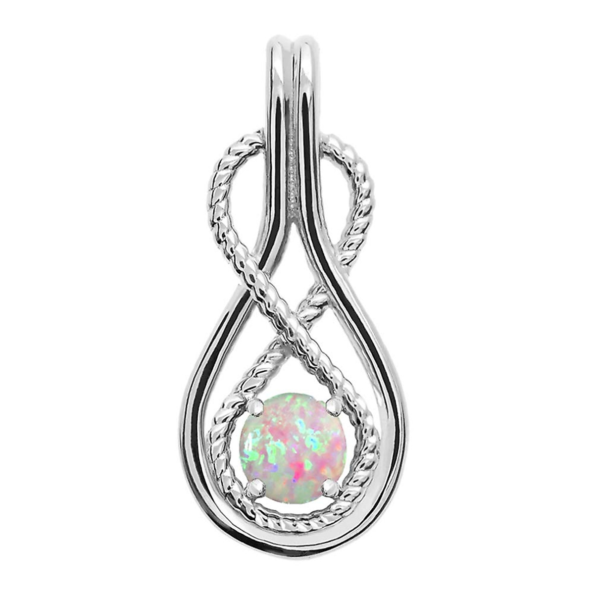 Infinity Rope October Birthstone Opal 14k White Gold Pendant