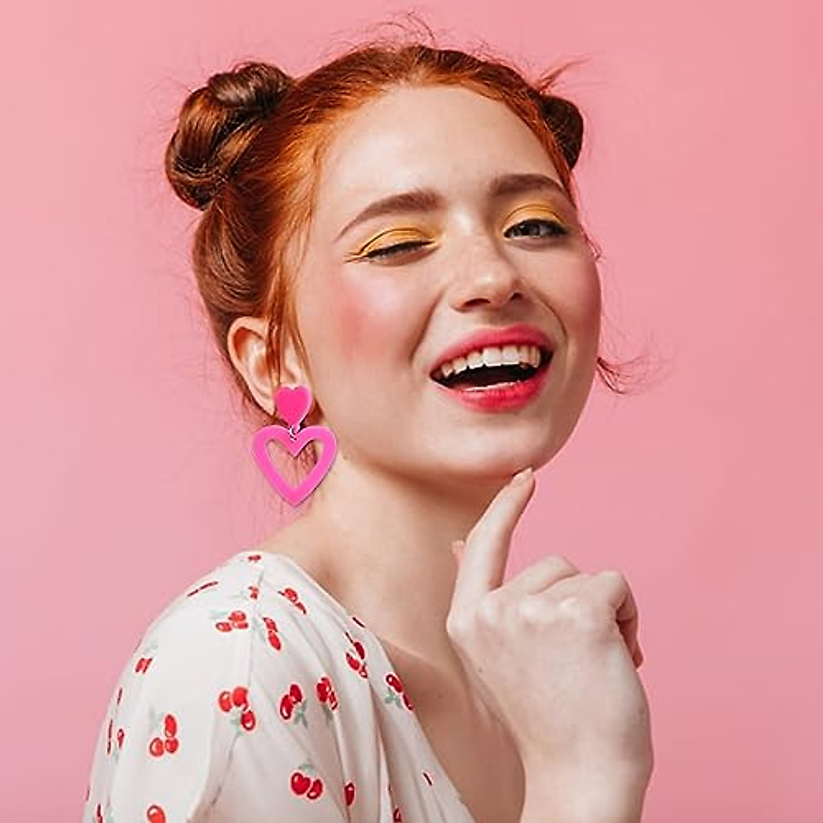 Pink Heart Errings for Women Heart Earrings for Girls Love Heart Dangle Earrings Pink Earrings for Party Prom Gift's for Girlfriend, Adjustable, Metal, other (barbie)