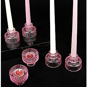 Vixdonos Pink Candle Holders Set of 6 Glass Tealight Candle Holders for Table Centerpieces and Wedding Decor(L)