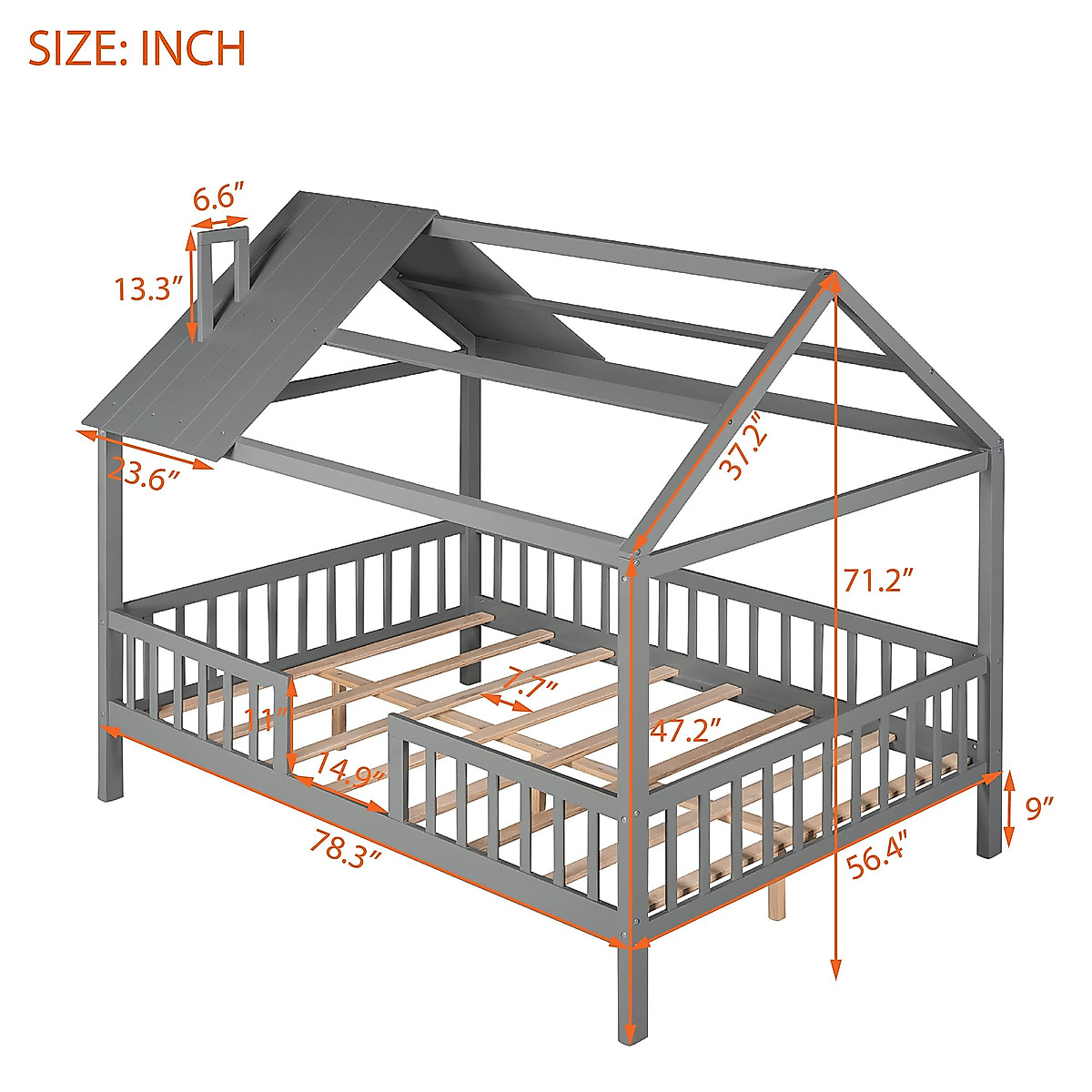 SOFTSEA Full Size House Bed with Storage Drawers, Wood Bed Frame with Guardrails and Slide Ladder, House Shaped Bed for Kids, No Box Spring Needed, White