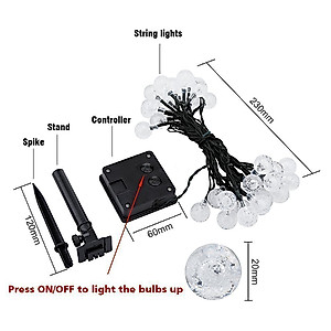 WONFAST Solar String Lights, 20ft 30 LED Crystal Ball Solar Powered Outdoor Globe Fairy String Lights for Homes,Christmas,Gardens,Wedding,Party Decoration (Blue)