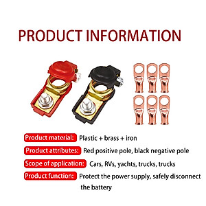 1 Pair Battery Terminals, Negative and Positive Car Battery Cable Terminal Clamp Connectors, 6PCS 3/8 Copper Ring Terminal Assortment Kit and 4PCS Heat Shrink Tubes, Fit for Van, Boat, and More
