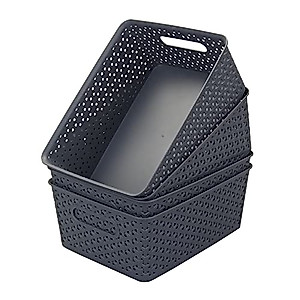 Hespama Grey Plastic Storage Baskets with Handles, 4 Packs