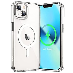 JETech Magnetic Case for iPhone 13 6.1-Inch Compatible with MagSafe Wireless Charging, Shockproof Phone Bumper Cover, Anti-Scratch Clear Back (Clear)