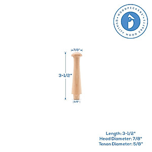 Wooden Shaker Pegs 3-1/2-inch w/ 1/2-inch Tenon, Pack of 10 DIY Wooden Wall Hooks, Wood Hooks for Hanging Shaker Peg Rail and Coat/Hat/Towel Hook, by Woodpeckers