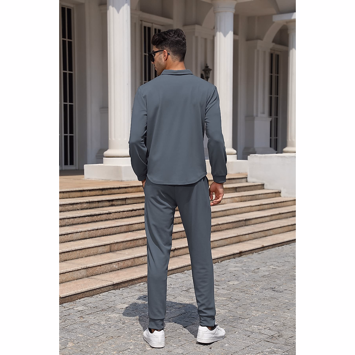 FZNHQL Men's Tracksuits 2 Piece Casual Work Polo T Shirts and Pants Golf Outdoor Running Jogging Outfit Sport Suit Fall Winter Sweatsuit Clothing Dark Grey 3XL