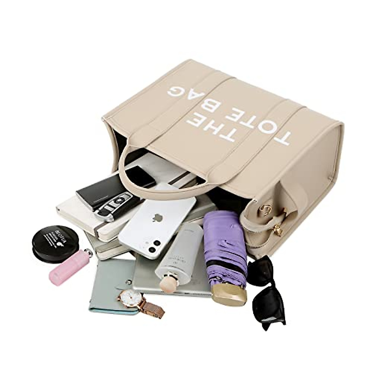 CACYTILT The Tote Bag for Women 13 * 11 * 6 inch PU Leather Large Tote Bags with Zipper Fashion Design Handbag for Daily Use School Work (Brown)