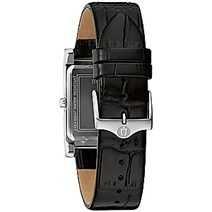 Bulova Men's Stainless Steel 3-Hand Calendar Date Quartz Watch with Black Leather Strap, Rectangle Dial Style: 96B107