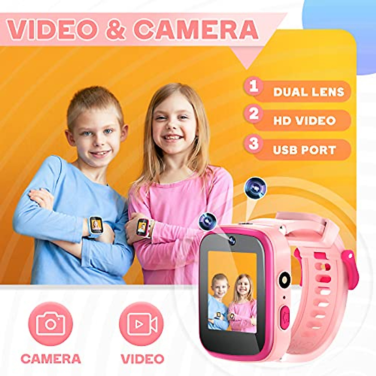 Ziegoal Kids Smart Watch for 3-12 Year Old Girls Toddler HD Dual Camera Smart Watch Multifunction Touch Screen Smartwatch with Game Educational Toys Birthday for Girls Age 4 5 6 7 8 9