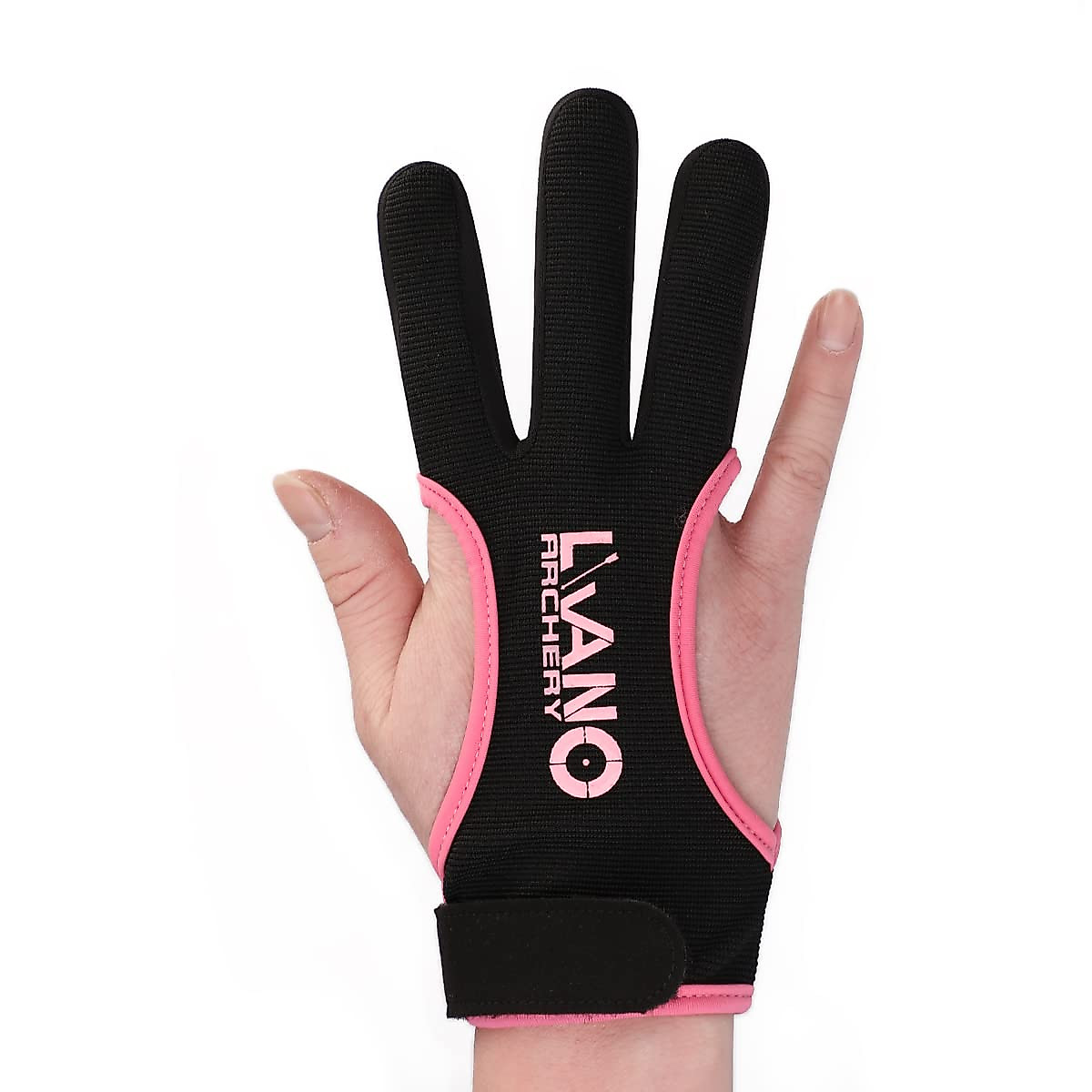 LWANO Archery Gloves Leather Practice Hunting Three Finger Protector for Youth Adult Beginner (pink, Small)