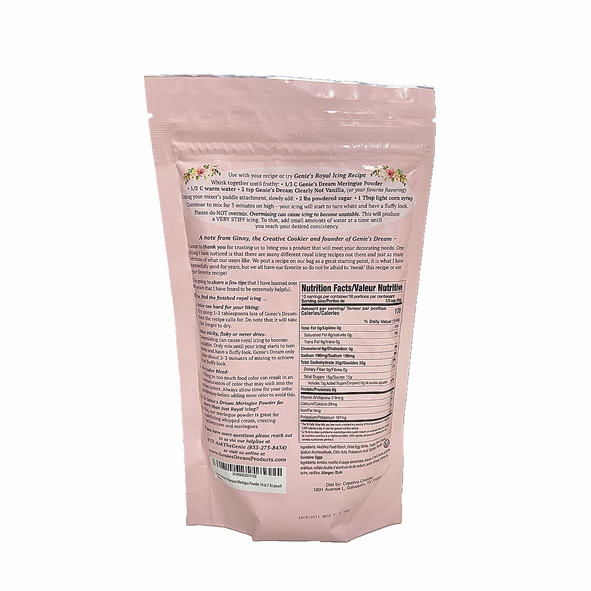 Genie's Dream Premium Meringue Powder, 16oz (1lb) pouch