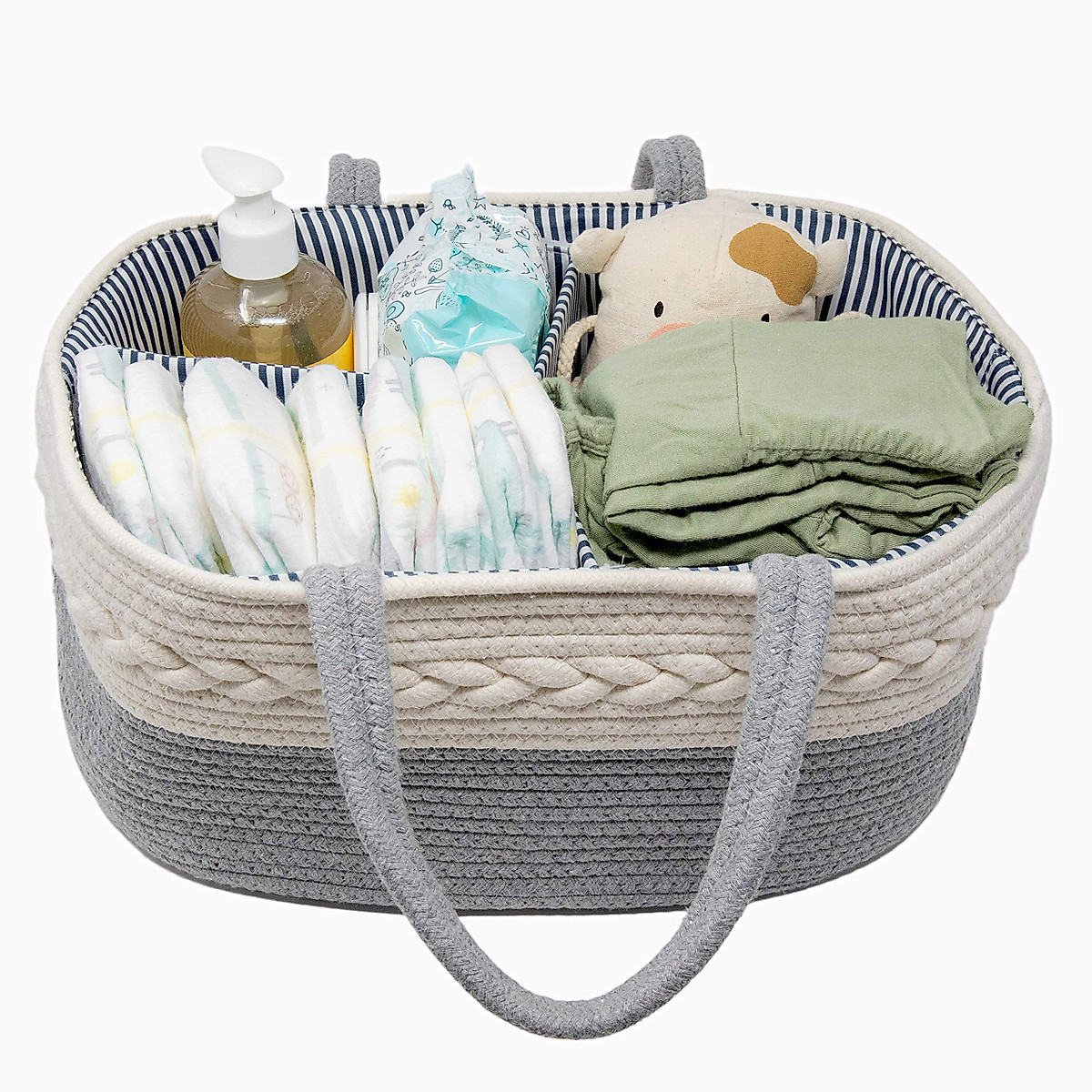 AMP Baby Diaper Caddy Organizer - Changing Table Diaper Organizer - Portable Rope Nursery Storage Bin for Boys and Girls - Diaper Storage Basket for Changing Table & Car Basket