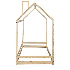 Merax Twin Size Wood House Bed, Wooden Bedframe with Roof for Kids, Teens, Boys or Girls, Natural