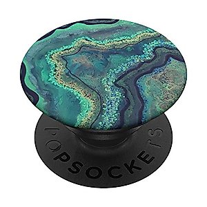 Teal Aqua Blue Gold Resin Geode Agate PopSockets PopGrip: Swappable Grip for Phones & Tablets