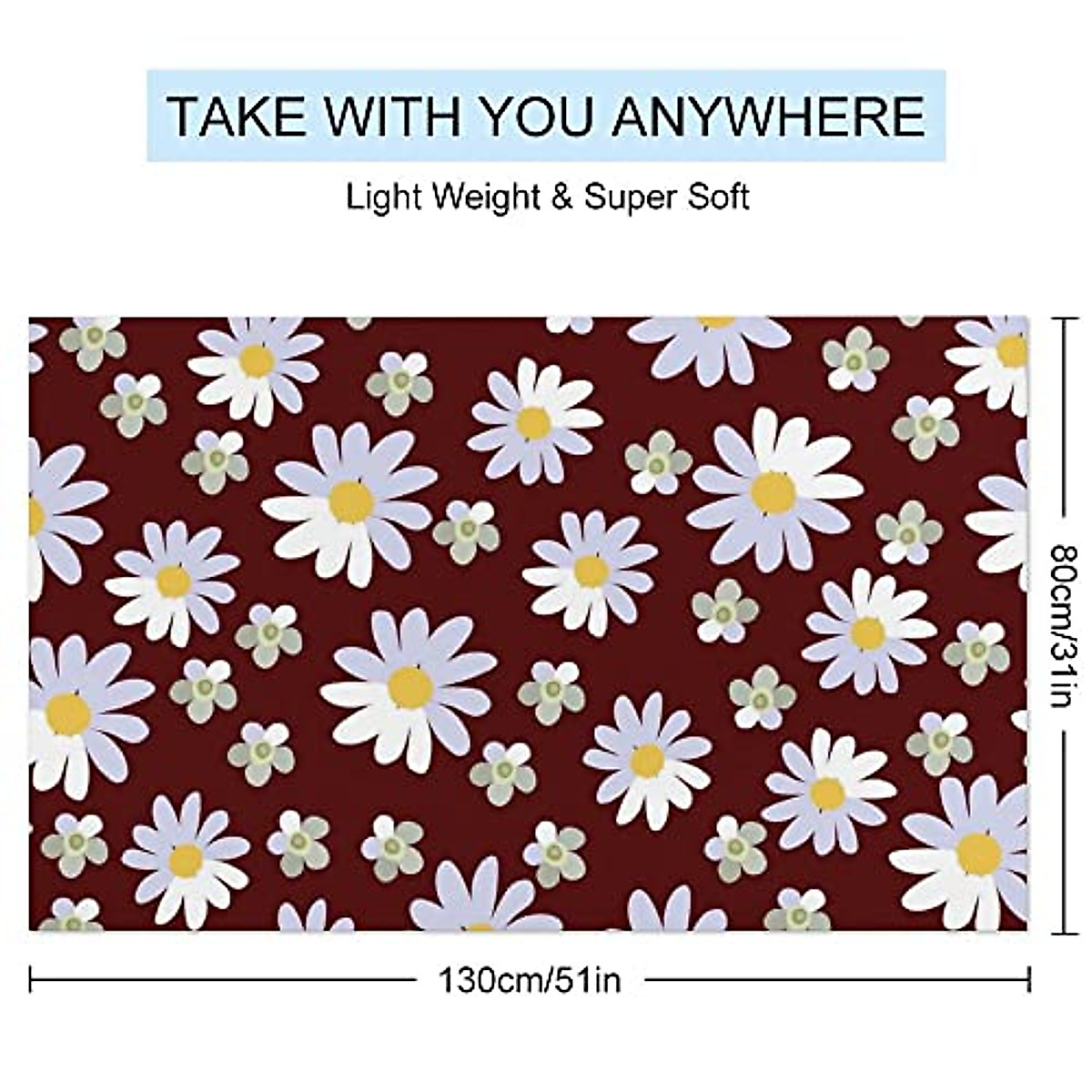 My Little Nest Bath Towels Quick Dry Bathroom Towels Daisy Floral Pattern Brown Absorbent Shower Towels Soft Hand Towel Wash Cloths for Spa Pool Hotel Gym 31" x 51"