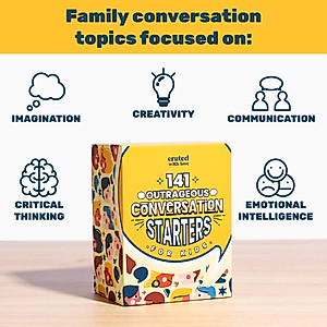 Crated with Love - 141 Outrageous Conversation Starters for Kids - Travel Games Card Deck for Family Table Topics, Funny Thought Provoking Questions to Spark Conversation and Grow Closer Together