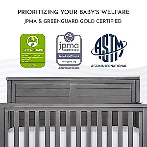 Evolur Belmar Flat 5-in-1 Convertible Crib in Rustic Grey, Features 3 Mattress Height Settings, Greenguard Gold Certified, Made of Kiln-Dried Hardwood