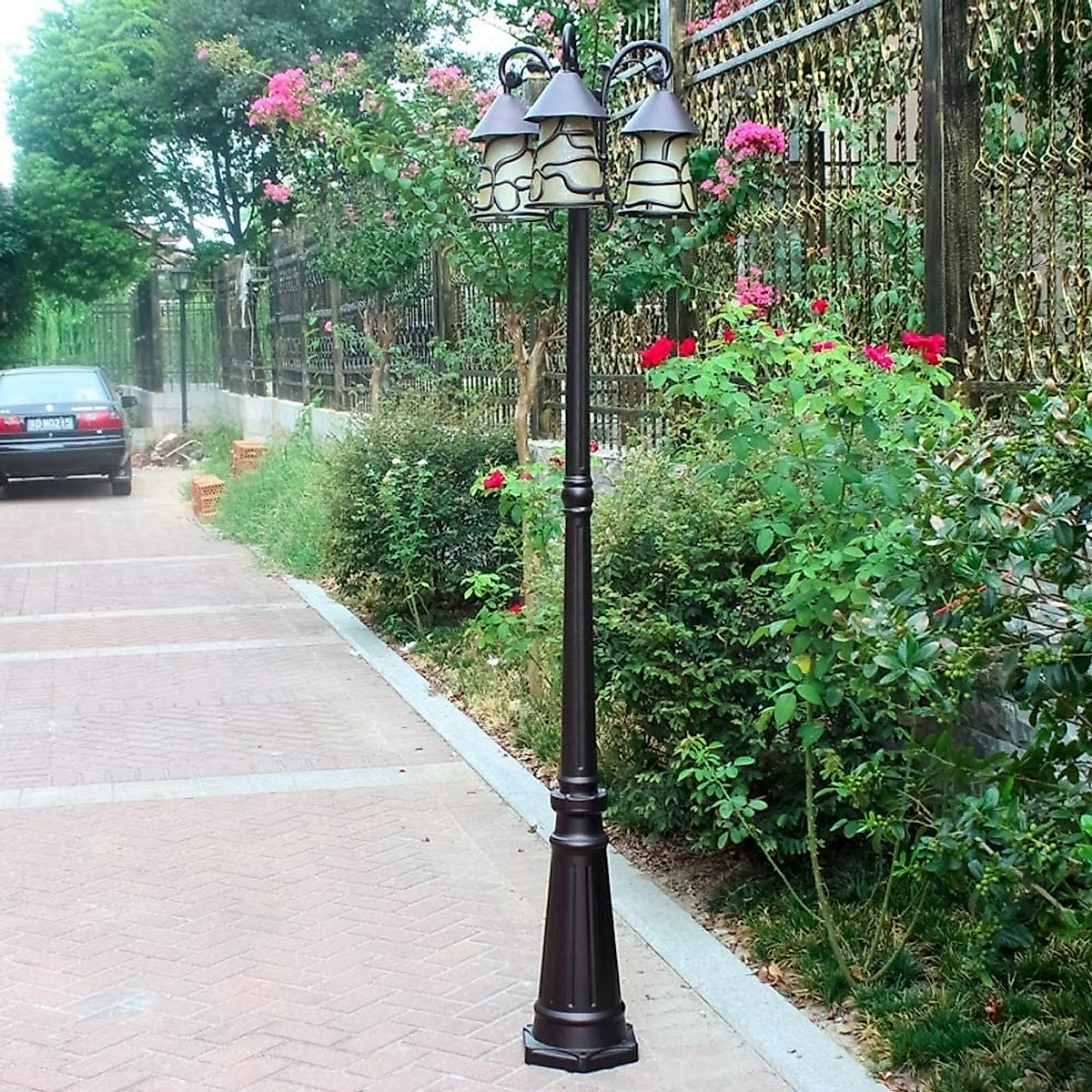 MODEBHD 200cm 3-Heads Continental Glass Column Lamp Modern Simple Waterproof Lawn Lantern Garden Street Lights Post Pillar Fence Garden Lamp Bollard Lamp Outdoor Table Desk Lamp Floor Lamp