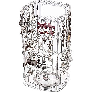 Cq acrylic 360 Rotating Earring Holder Organizer Clear Jewelry Displays Dangle Earinging Rack Necklace Bracelet Carousel Tree Towers,4 Tier Hanging Earring Display Stands For Selling,Pack of 1