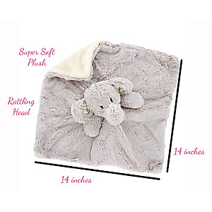 SONA G DESIGNS Custom Personalized Elephant Lovie Lovey Security Blanket (Grey Elephant - with Embroidery Name)