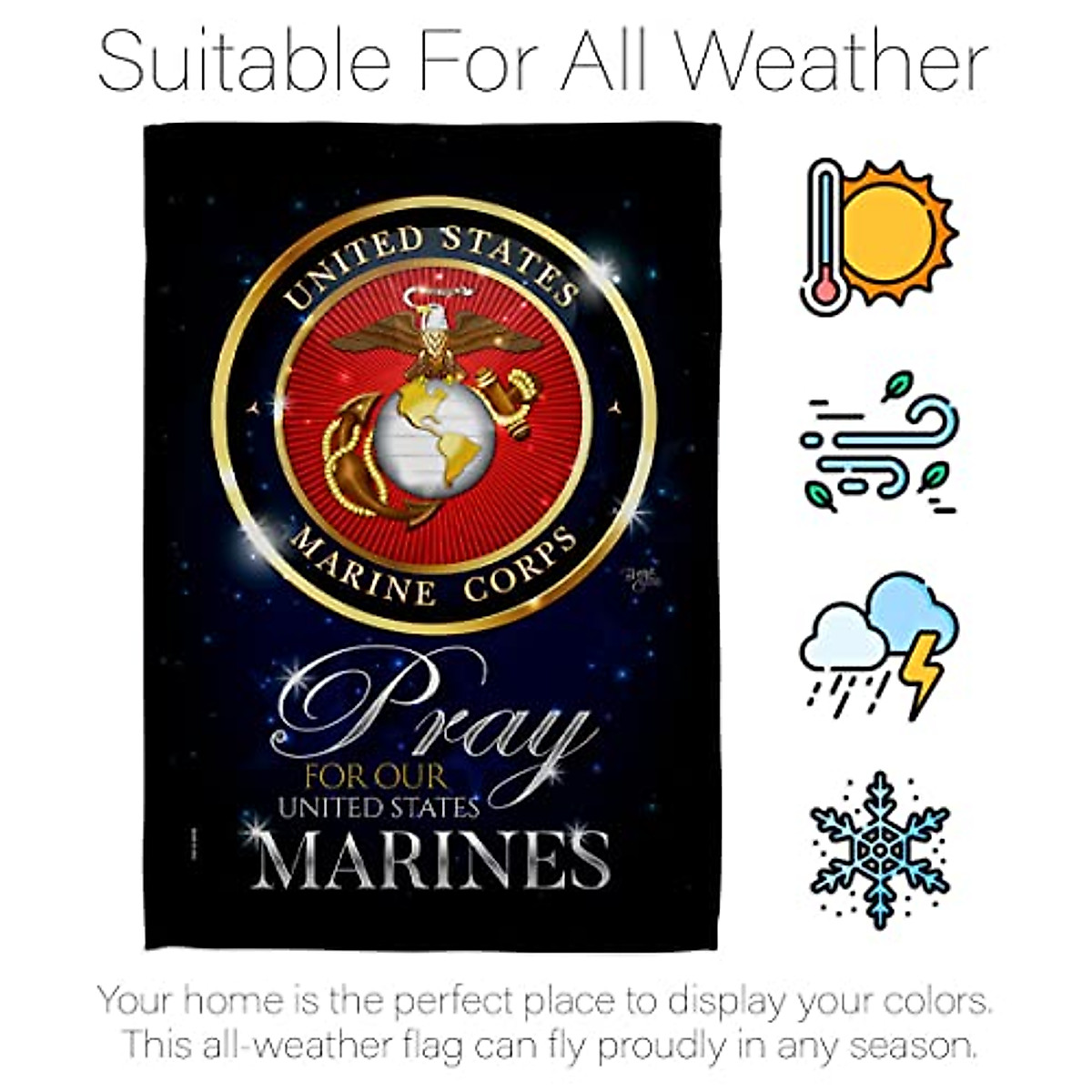 Breeze Decor Pray United Garden Flag Set Wood Dowel Armed Forces Marine Corps USMC Semper Fi State American Military Veteran Retire Official House Yard Gift Double-Sided, Made in USA