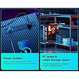 ODK 40 Inch Small L Shaped Gaming Computer Desk with Power Outlets, Corner Desk with Reversible Storage Shelves & PC Stand for Small Space, Modern Simple Home Office Table, Carbon Fiber Surface, Black