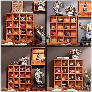 DOITOOL Freestanding Wood Shadow Box Shelf 16 Grids Rustic Wood Display Floating Shelves Farmhouse Wooden Wall Shelf for Figures Shot Glasses Spice Can or Collection
