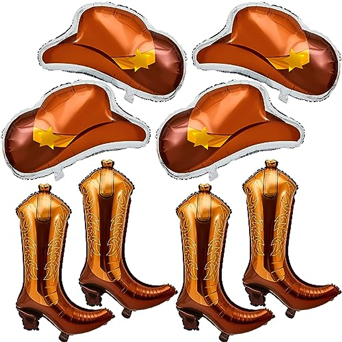 Wettarn 8 Pcs Western Themed Party Balloons Include 4 Pcs Cowgirl Boot Balloons and 4 Pcs Cowgirl Hat Foil Balloon, Bachelorette Party Decorations for Western Themed Birthday Party