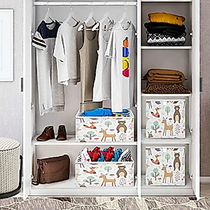 Kigai Forest Animals Storage Bins Cube Foldable Storage Baskets Bin Waterproof Home Organizer with Handles Basket for Toy Nursery Blanket Clothes, 11x11x11 Inch